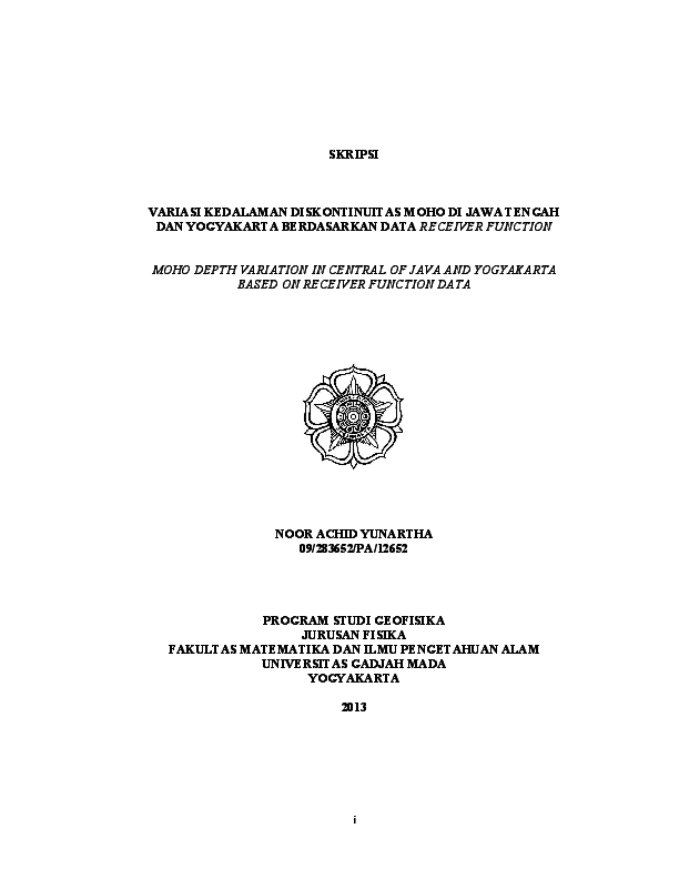 (PDF) VARIASI KEDALAMAN DISKONTINUITAS MOHO DI JAWA TENGAH DAN YOGYAKARTA BERDASARKAN DATA ...