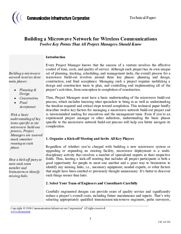 (PDF) Building a Microwave Network for Wireless Communications Twelve ...