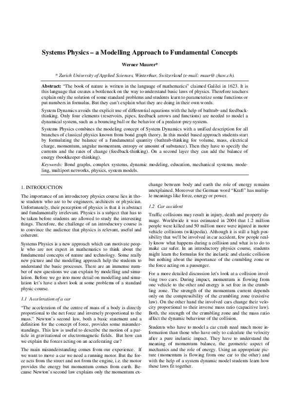 (PDF) Systems Physics – a Modelling Approach to Fundamental Concepts