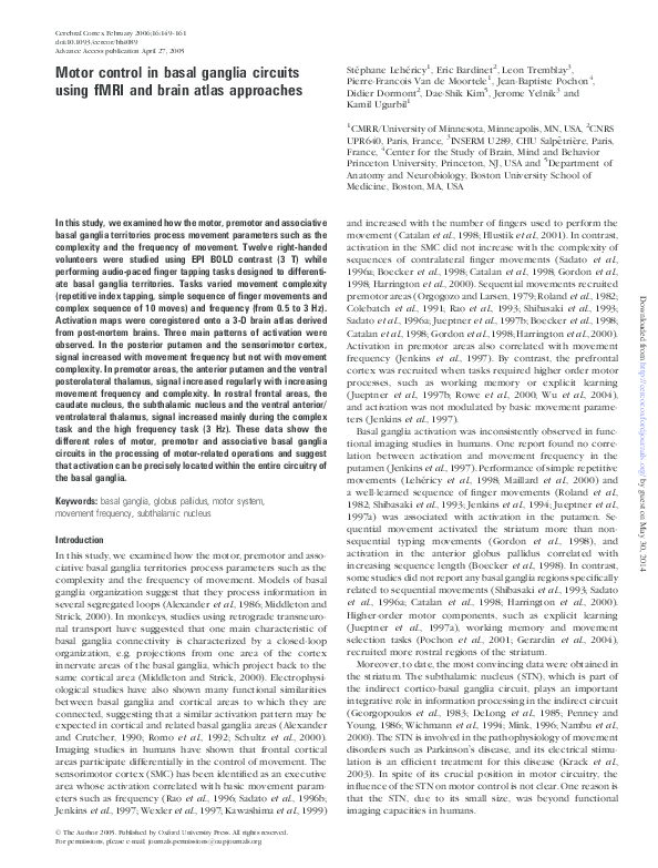 (PDF) Motor control in basal ganglia circuits using fMRI and brain ...