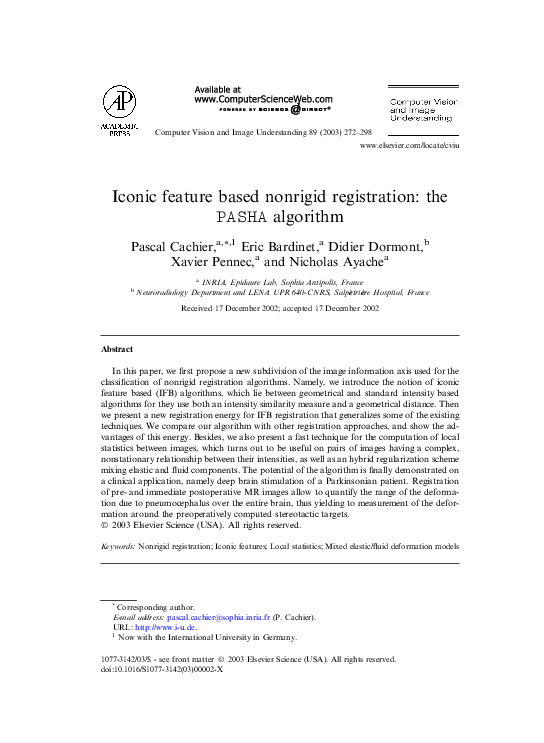 Pdf Iconic Feature Based Nonrigid Registration The Pasha Algorithm
