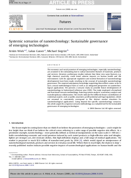 (PDF) Systemic scenarios of nanotechnology: Sustainable governance of ...