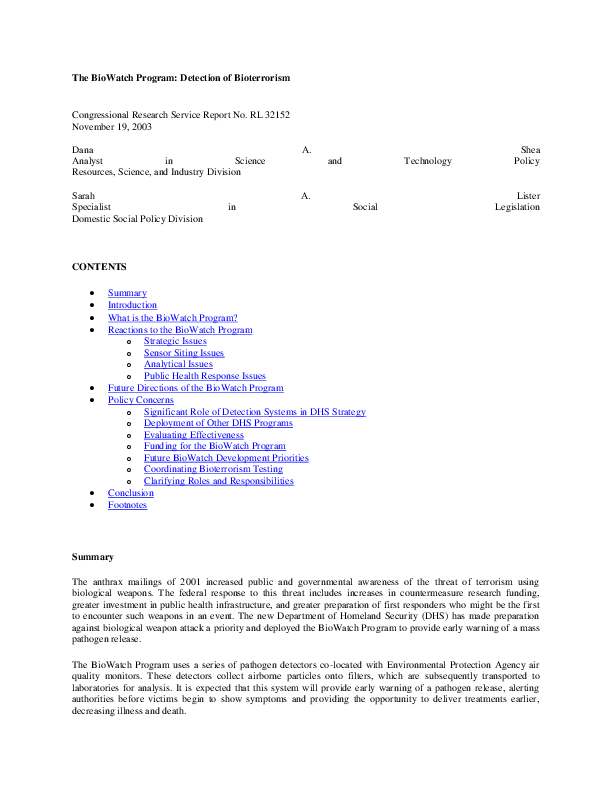 (DOC) The Bio Watch Program