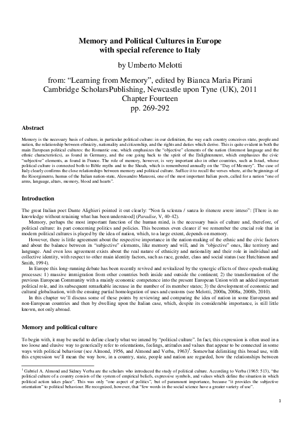 (PDF) Memory and political cultures