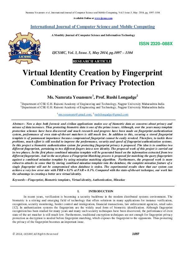 (PDF) Virtual Identity Creation by Fingerprint Combination for Privacy ...