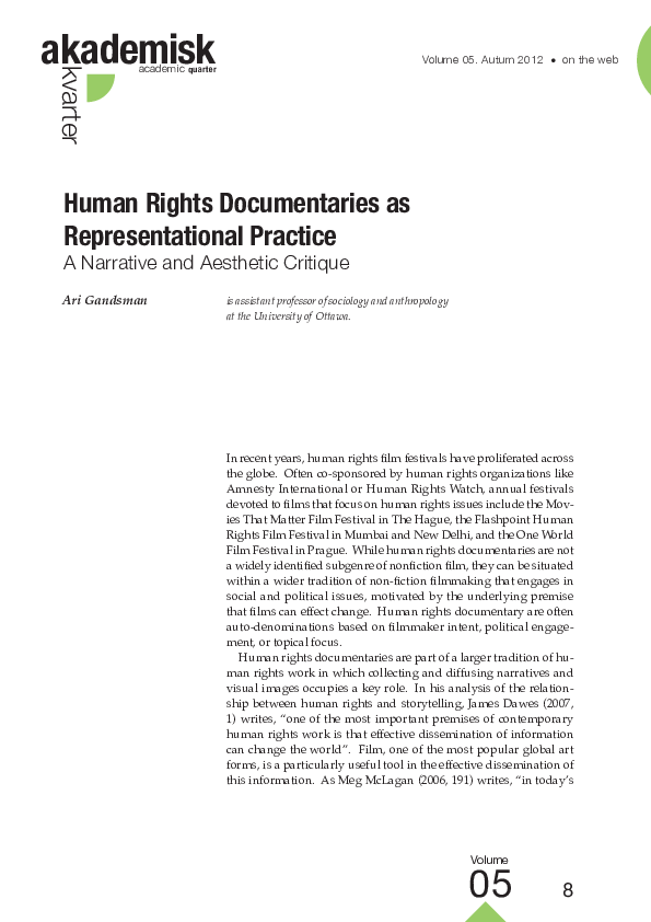 (PDF) Human Rights Documentaries as Representational Practice: a ...