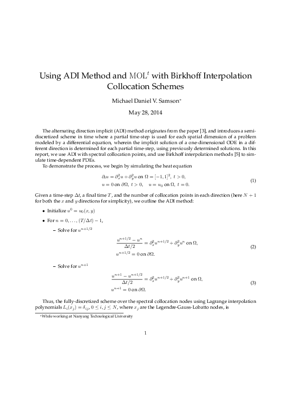 Pdf Using Adi Method And Molt With Birkhoff Interpolation Collocation Schemes