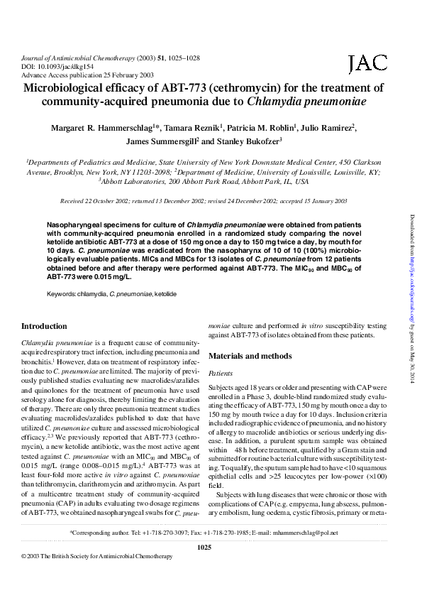 (PDF) Microbiological efficacy of ABT-773 (cethromycin) for the ...