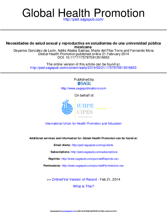 (PDF) Global Health Promotion Global Health Promotion On behalf of ...