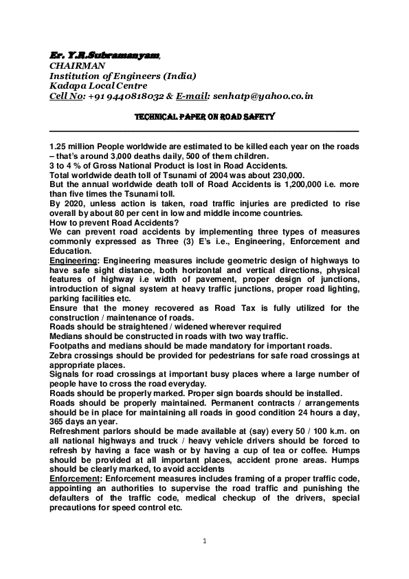 (DOC) Road Safety article for publication