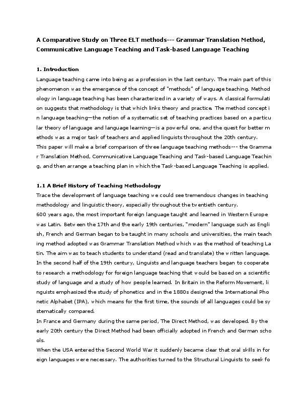 (DOC) A Comparative Study on Three ELT methods---Grammar Translation Method, Communicative ...