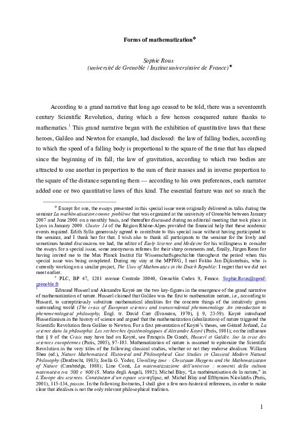 Forms of Mathematization (14th-17th Centuries)