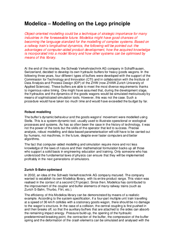 (PDF) Modelica – Modelling on the Lego principle