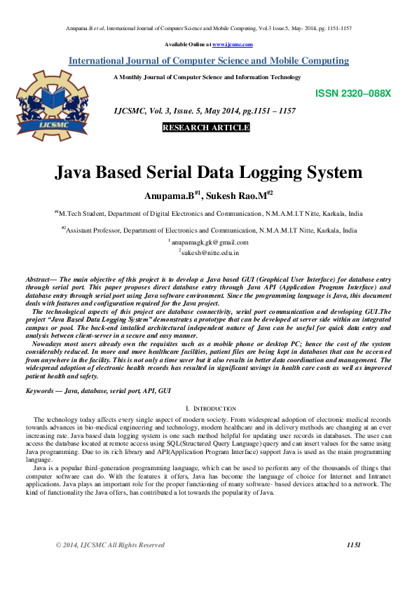 (PDF) Java Based Serial Data Logging System