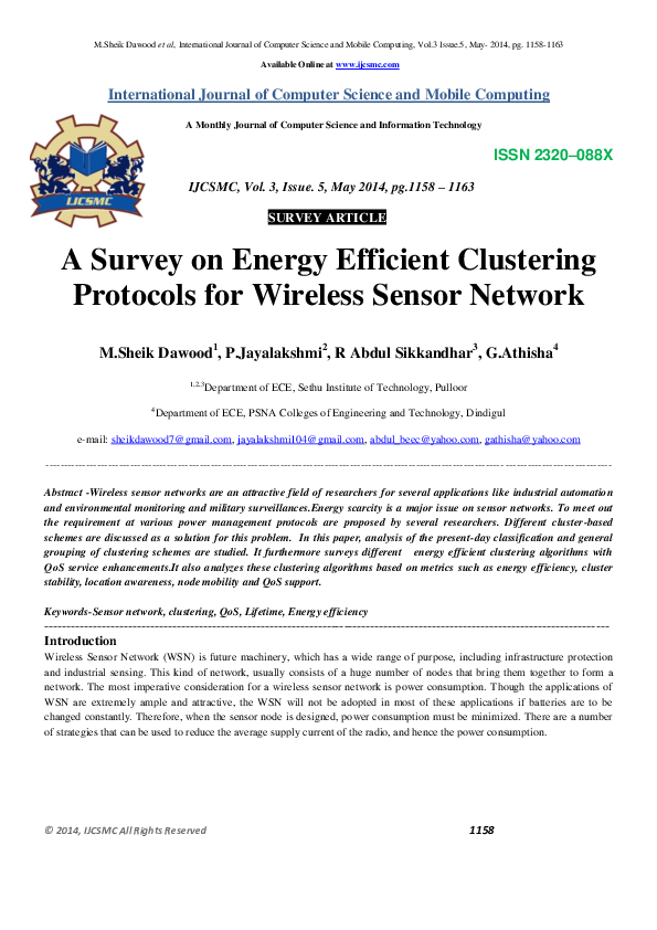 Pdf A Survey On Energy Efficient Clustering Protocols For Wireless