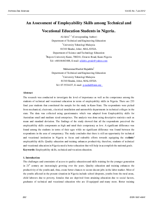 (PDF) An Assessment of Employability Skills among Technical and ...