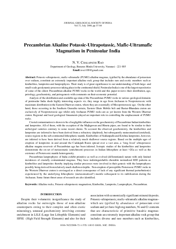 (PDF) Precambrian alkaline potassic-ultrapotassic, mafic-ultramafic ...