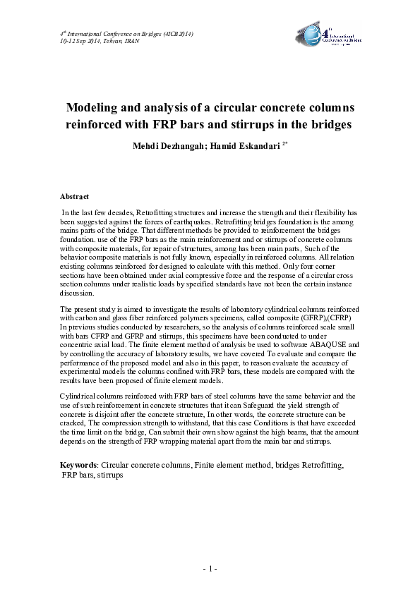 (DOC) Modeling and analysis of a circular concrete columns reinforced ...