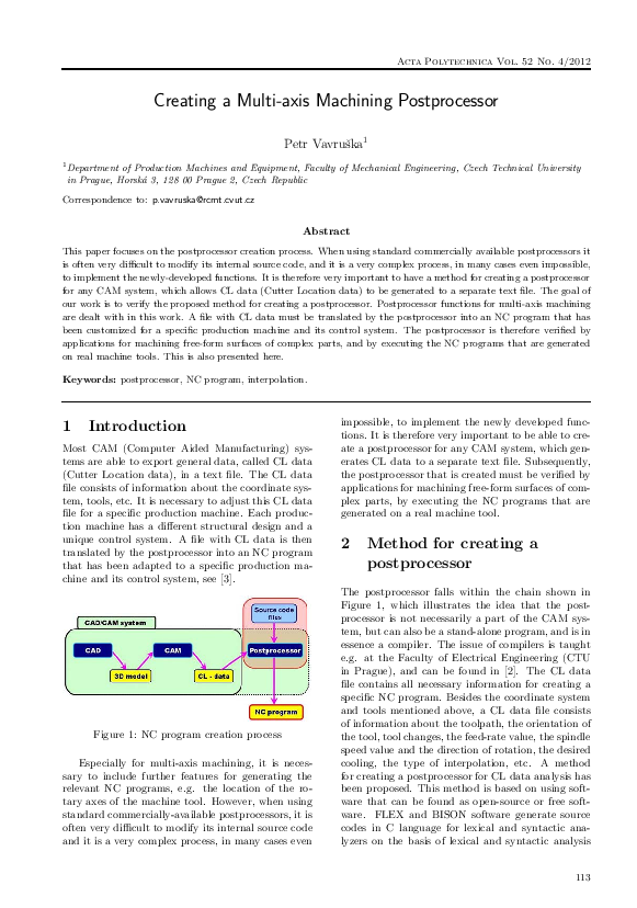 Pdf Creating A Multi Axis Machining Postprocessor