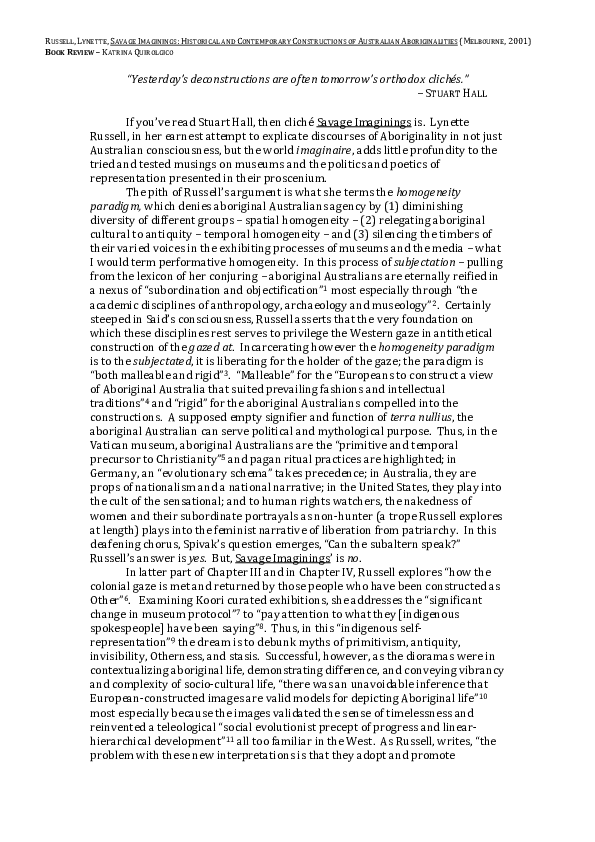 (DOC) Savage Imaginings: Historical and Contemporary Constructions of ...