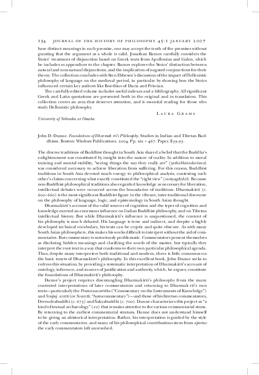 (PDF) Review of Dunne, Foundations of Dharmakīrti’s Philosophy