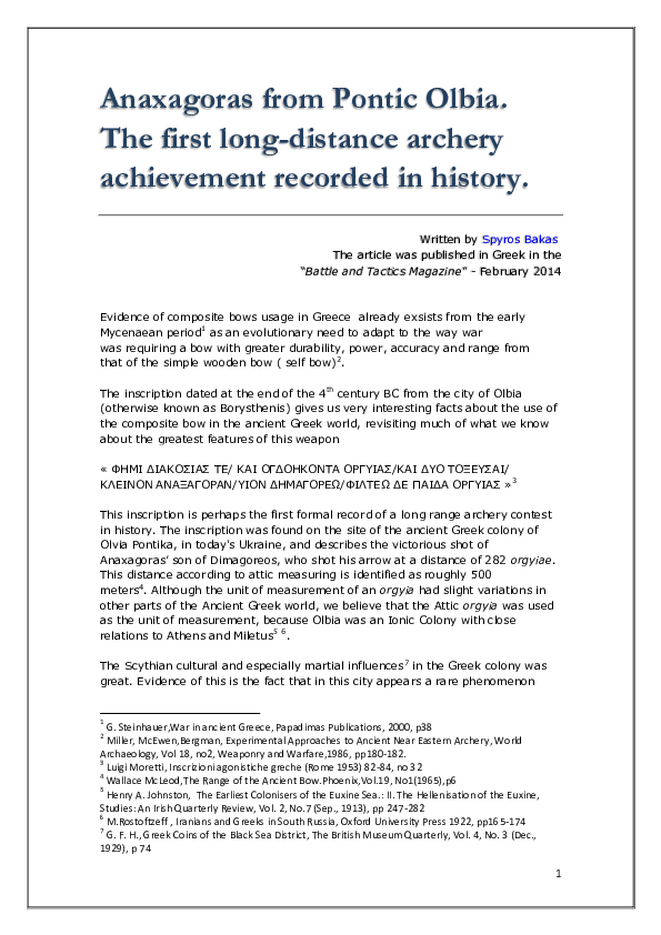 (PDF) Anaxagoras from Pontic Olbia. The first long-distance archery ...
