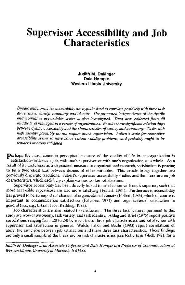 (PDF) Supervisor accessibility and job characteristics (Dallinger ...