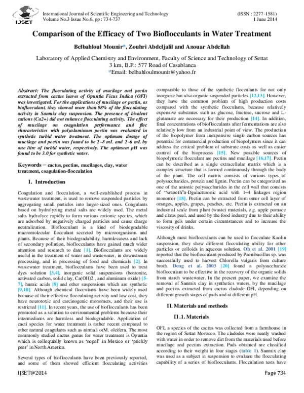 (PDF) Comparison of the Efficacy of Two Bioflocculants in Water Treatment