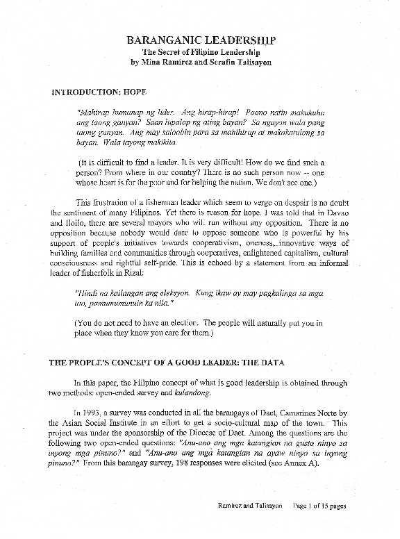 (PDF) Baranganic Leadership: Secrets of Successful Filipino Leadership
