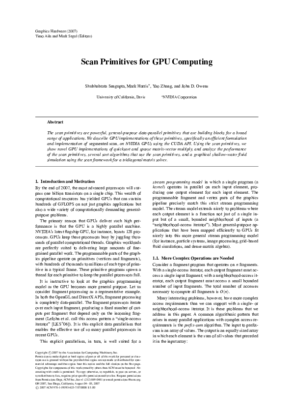 (PDF) Scan Primitives for GPU Computing