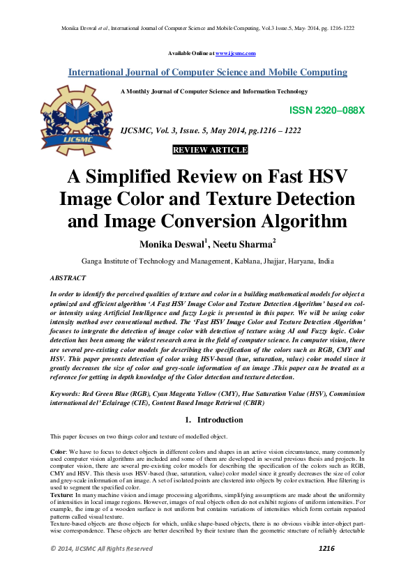 (PDF) A Simplified Review on Fast HSV Image Color and Texture Detection ...