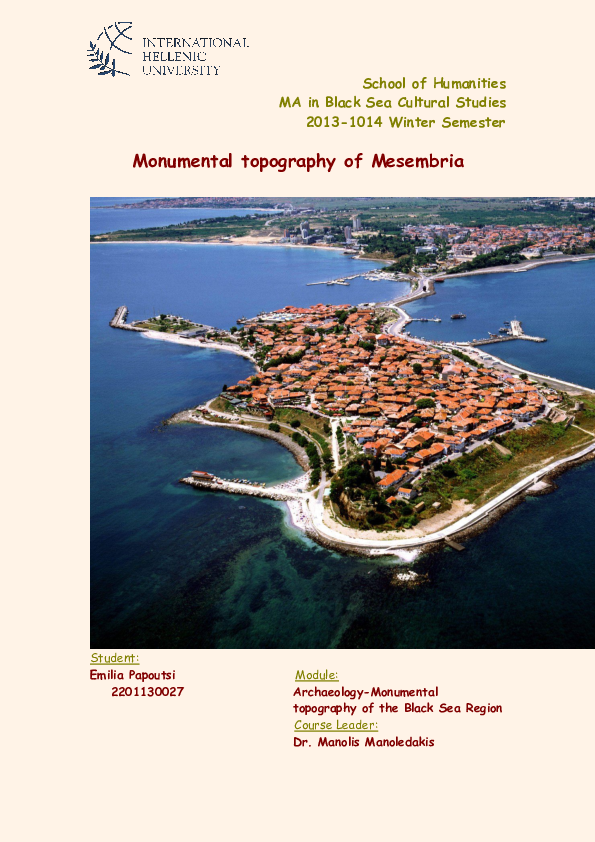 (PDF) Monumental Topography of Messembria (2014)