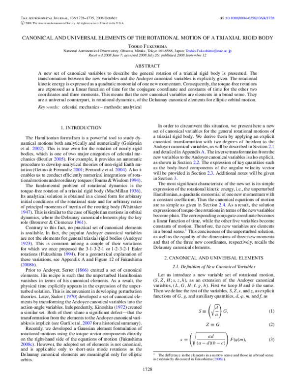 (PDF) Canonical and universal elements of the rotational motion of a ...