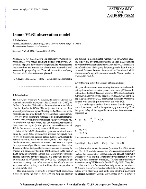(PDF) Lunar VLBI observation model