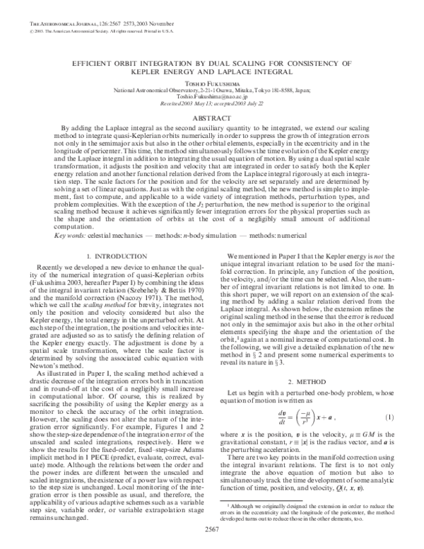(PDF) Efficient orbit integration by dual scaling for consistency of Kepler energy and Laplace ...