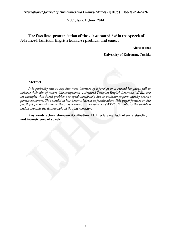 (PDF) The fossilized pronunciation of the schwa sound / ə/ in the ...