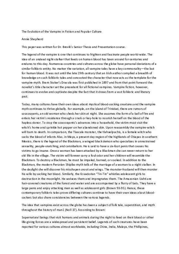 (DOC) The Evolution of the Vampire in Fiction and Popular Culture