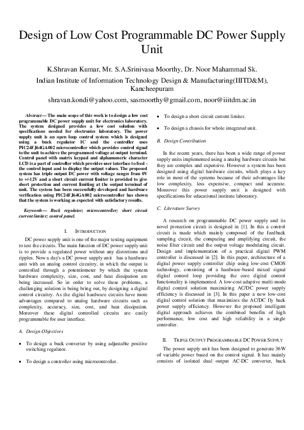 (PDF) Design of Low Cost Programmable DC Power Supply Unit