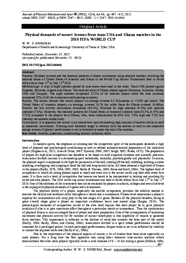 (PDF) Physical demands of soccer: lessons from team USA and Ghana ...