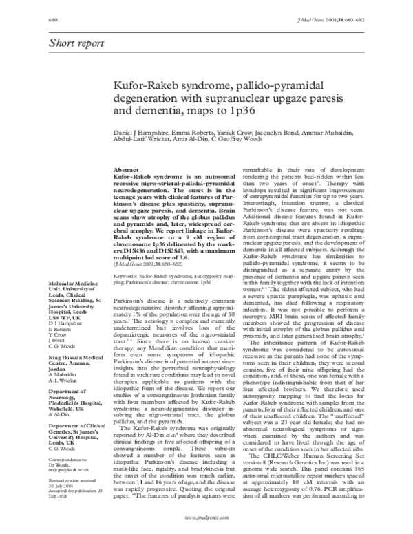 (PDF) Kufor-Rakeb syndrome, pallido-pyramidal degeneration with ...