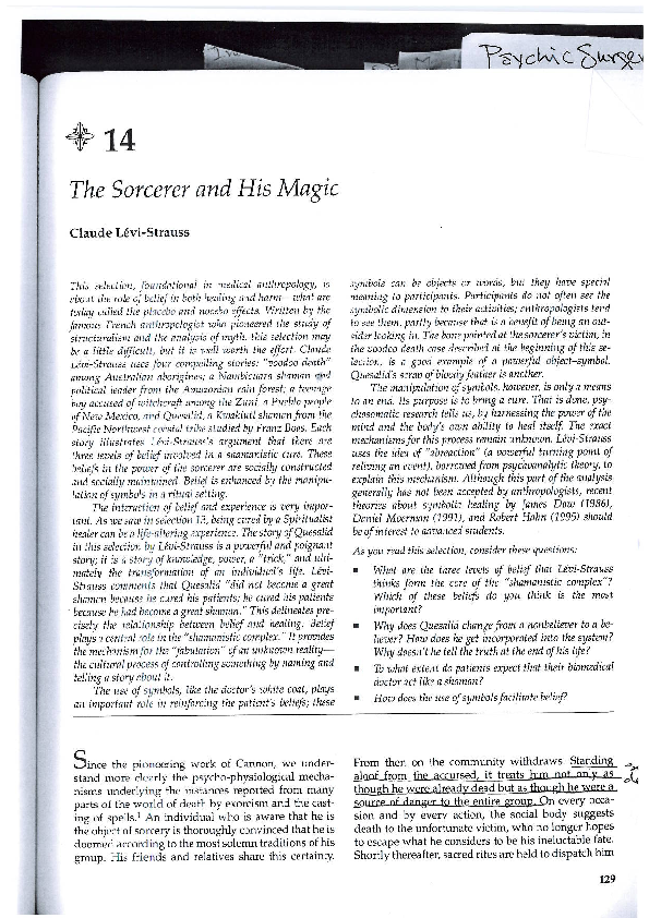 (PDF) C Levi Strauss The Sorcerer And His Magic Structural Anthropology ...