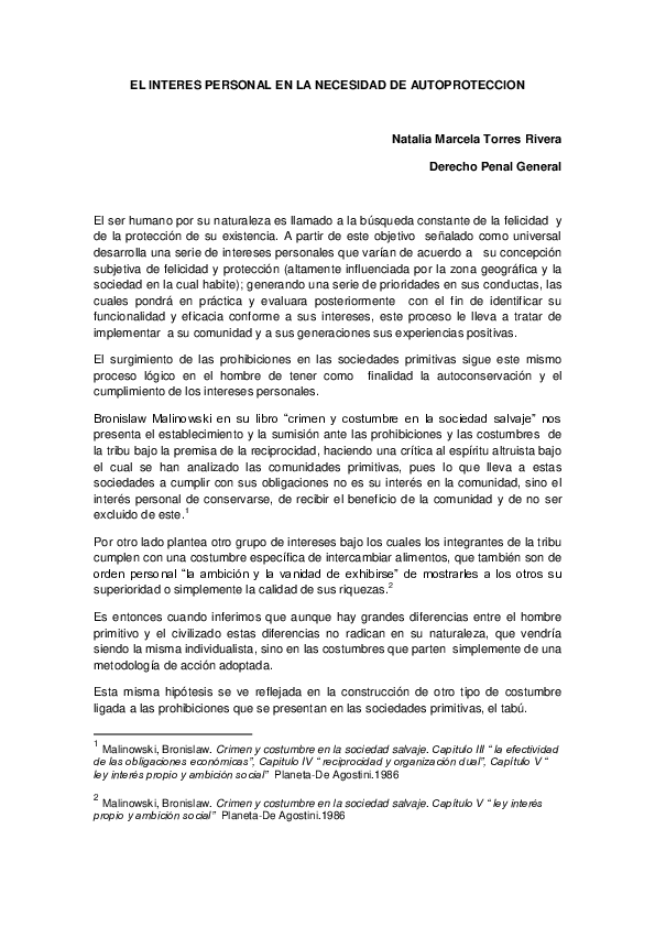 (DOC) EL INTERES PERSONAL EN LA NECESIDAD DE AUTOPROTECCION