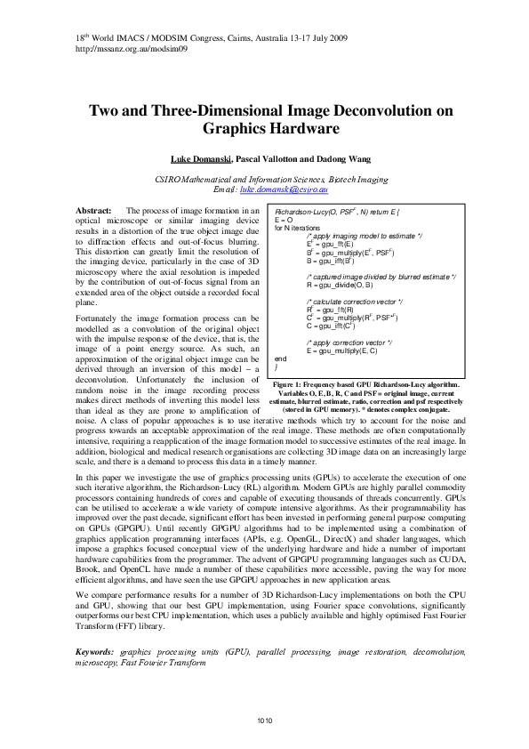 Pdf Two And Three Dimensional Image Deconvolution On Graphics Hardware