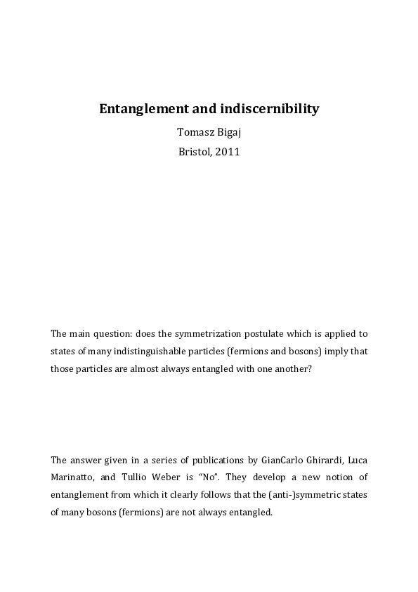 (PDF) Entanglement and indiscernibility