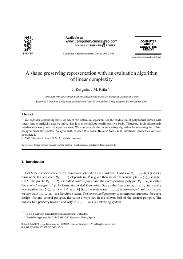 Pdf A Shape Preserving Representation With An Evaluation Algorithm Of