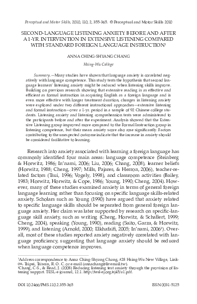 (PDF) SECOND-LANGUAGE LISTENING ANXIETY BEFORE AND AFTER A 1-YR ...