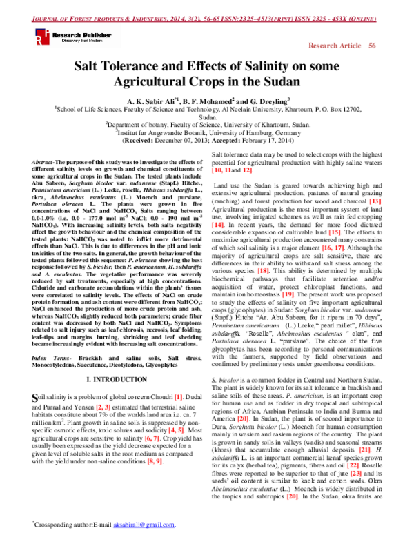 (PDF) Salt Tolerance and Effects of Salinity on some Agricultural Crops ...