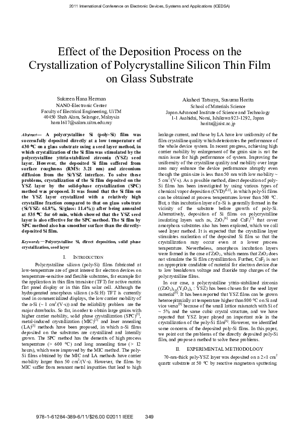 (PDF) Effect of the deposition process on the crystallization of polycrystalline silicon thin ...