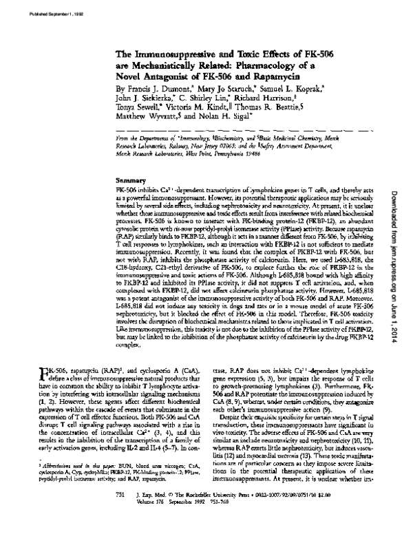 (PDF) The Immunosuppressive and Toxic Effects of FK-506 are ...