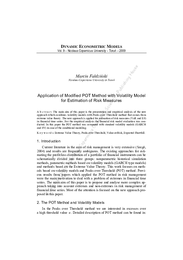 (PDF) Application of Modified POT Method with Volatility Model for ...